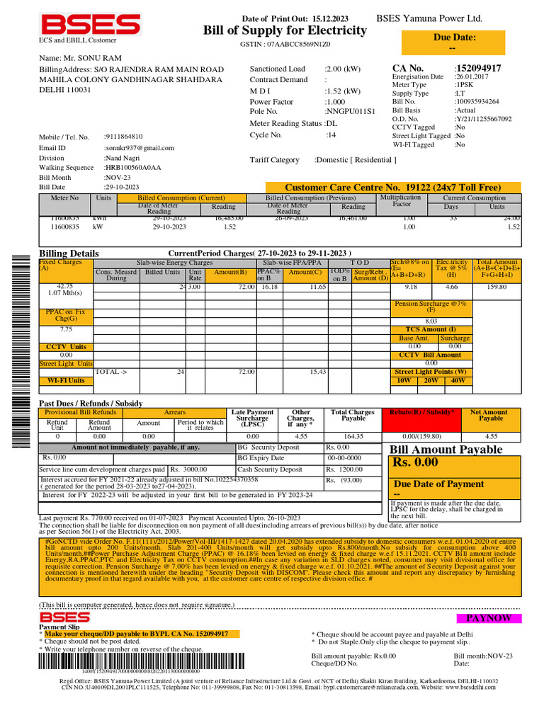 BSES BILLpdf | PDF | Payments | Cheque