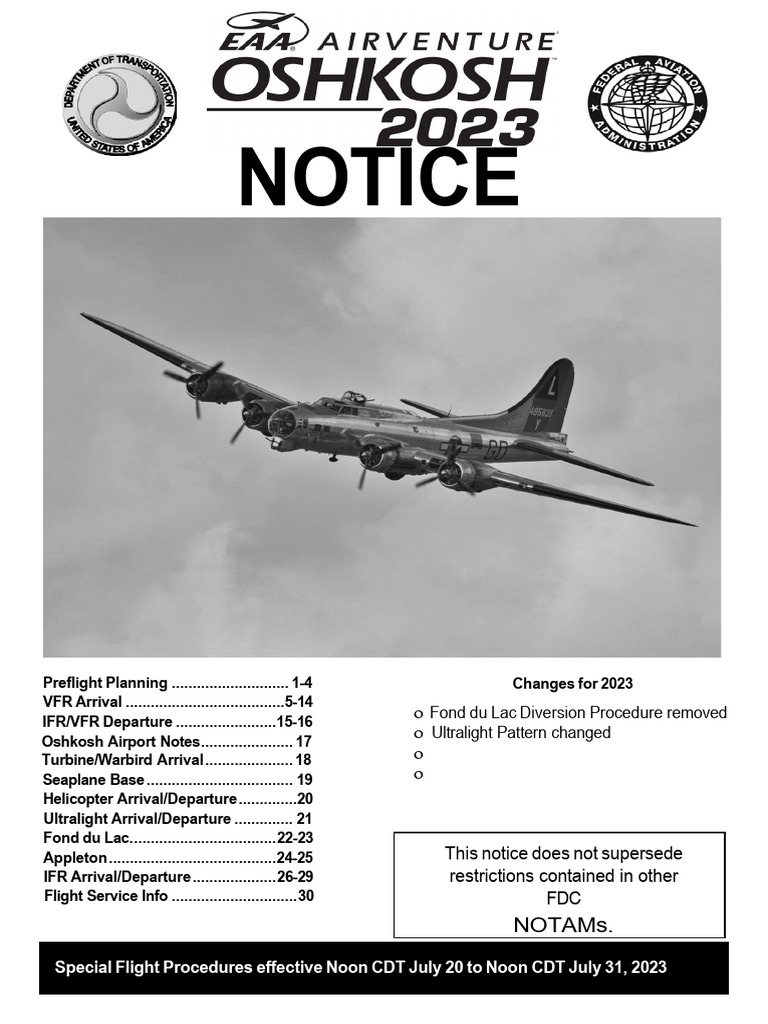 2023 EAA AirVenture Oshkosh NOTAM Final | PDF | Air Traffic Control | Eaa Air Venture Oshkosh