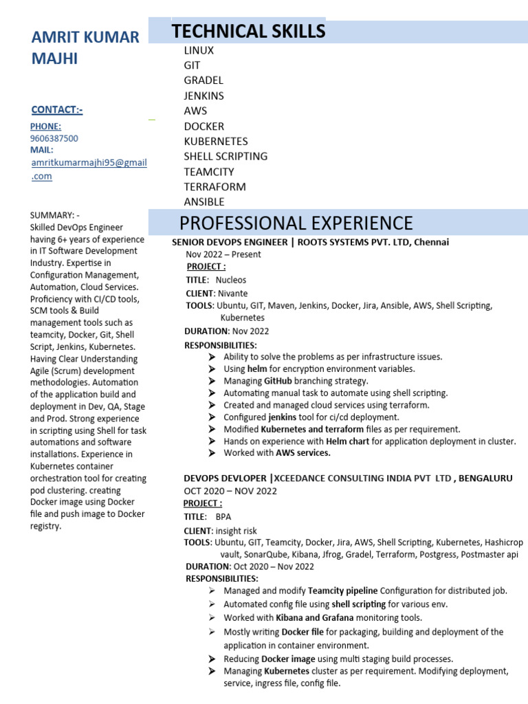 Amrit Kumar Majhi Resume | PDF | Amazon Web Services | Postgre Sql