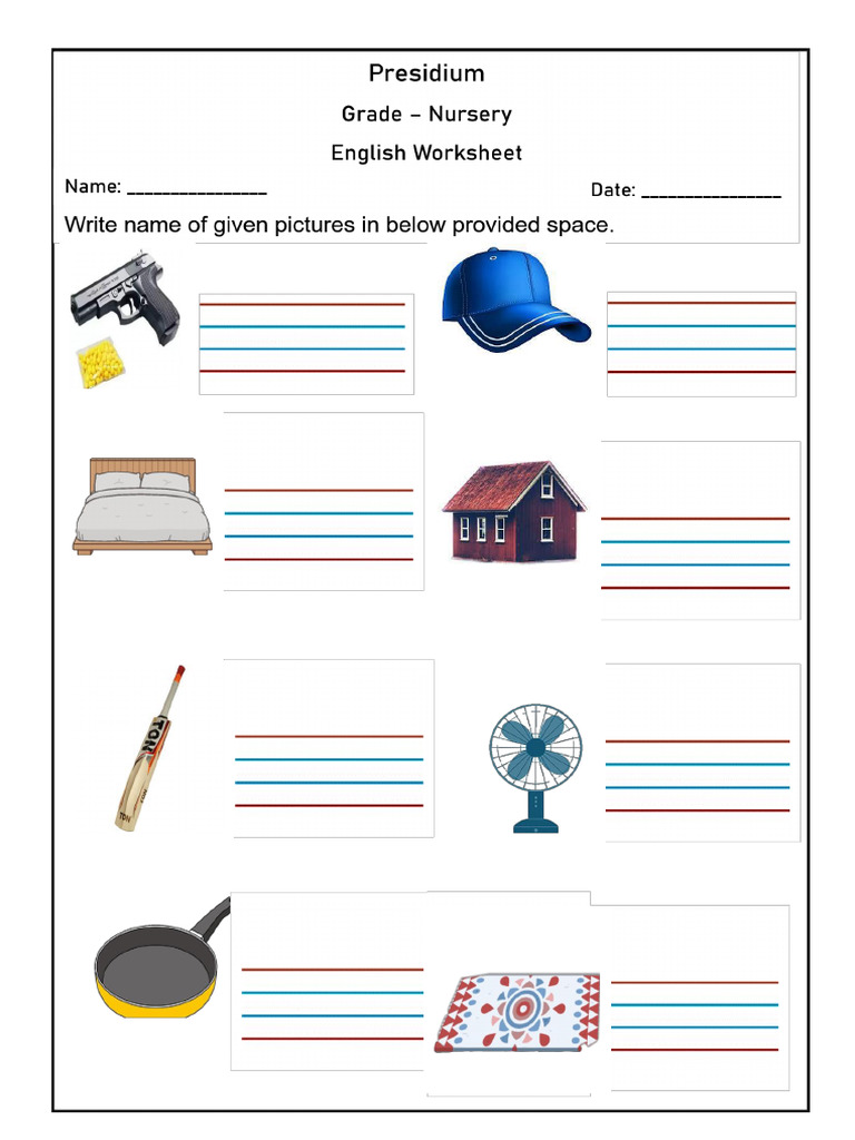 English Nursery Worksheet Final | PDF