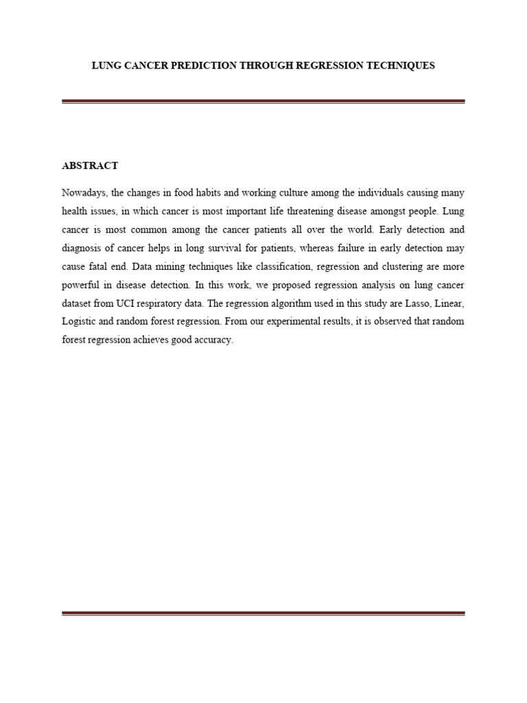 Lung Cancer Detection Using Machine Learning | PDF | Regression ...