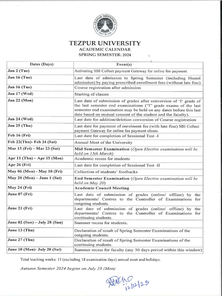 Academic Calendar Spring 2024 | PDF