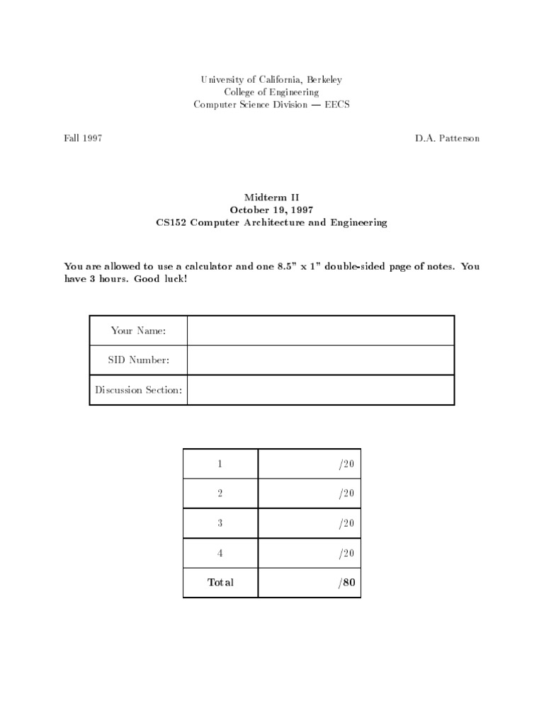 cs152 Fa97 mt2 Sol | PDF | Cpu Cache | Central Processing Unit