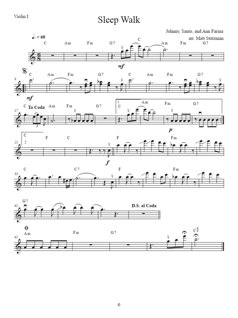 Sleep Walk Arr. Matt Stutzman - Violin I 6 | PDF | American Music ...