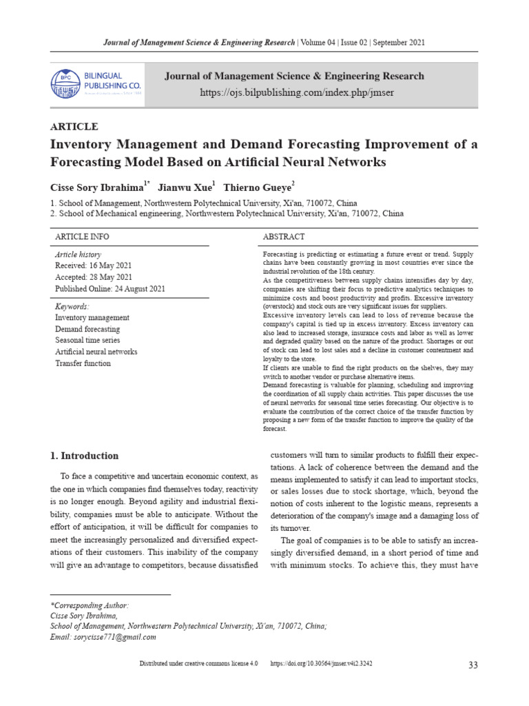 Inventory Management and Demand Forecasting Improv | PDF | Artificial Neural Network | Time Series