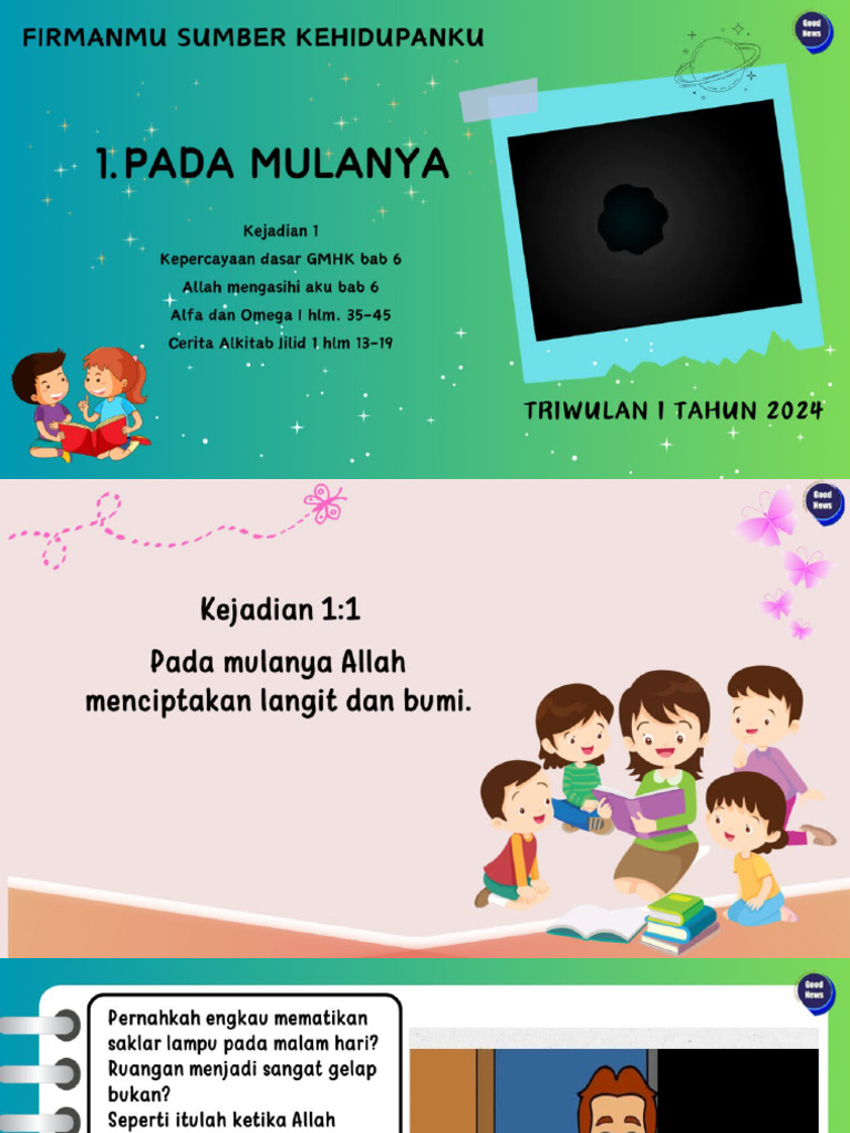 Khotbah Anak Triwulan 1-2024, Sabat 1 - PADA MULANYA | PDF