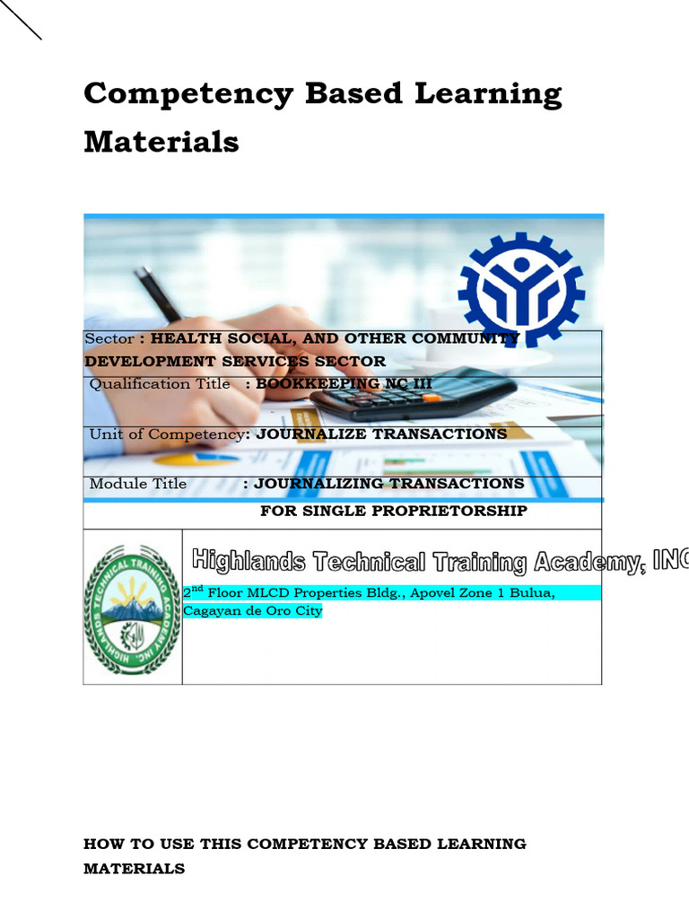 CBLM Bookkeeping Nciii PDF Free | PDF | Debits And Credits | Equity (Finance)