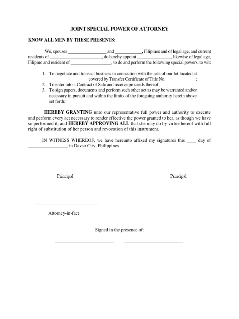 Joint Special Power of Attorney | PDF | Social Science