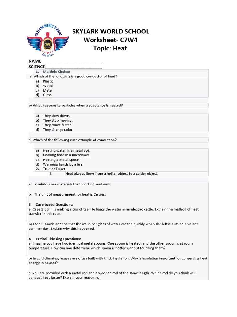 Class - 7th HEAT WKST | PDF