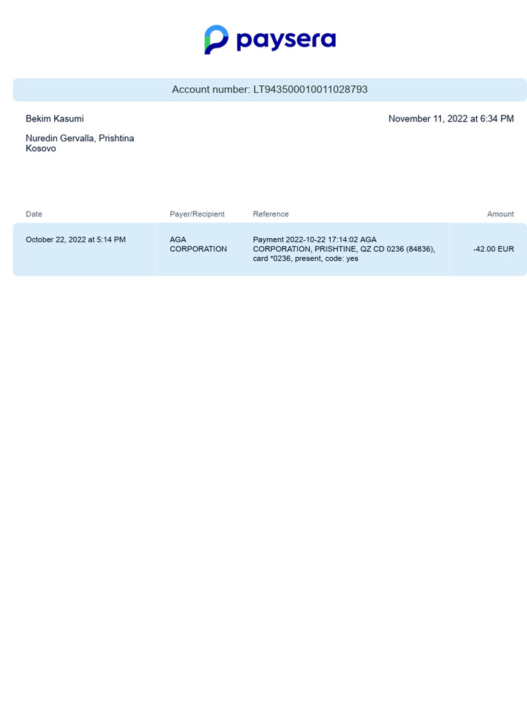 Paysera - Statement - 2022-11-11 18:34:42 | PDF