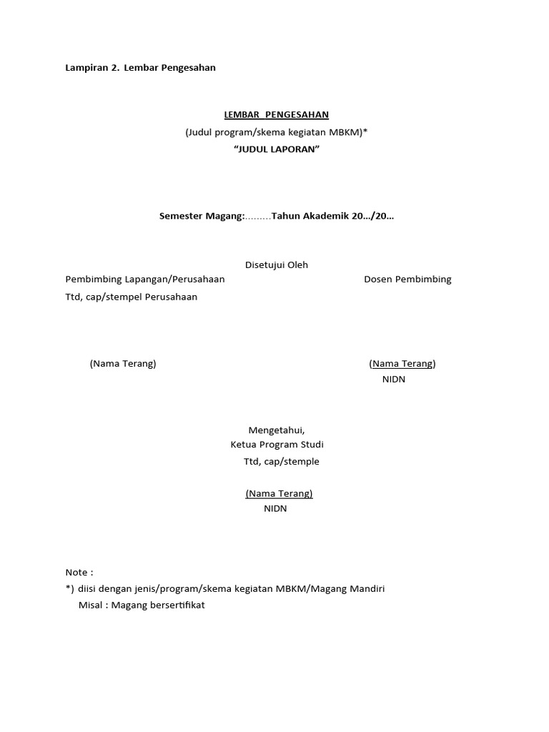 C. Buku Panduan Magang Upi - Lampiran 2 (Lembar Pengesahan) | PDF