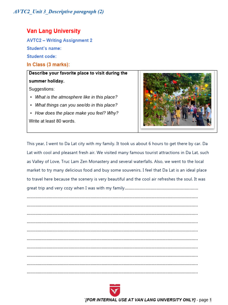 AVTC2 - Writing Assignment 2 - Descriptive Paragraph | PDF