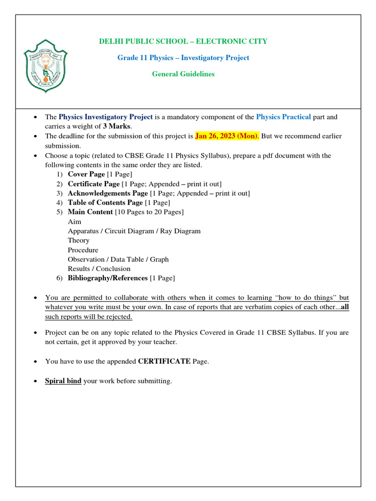 Physics Investigatory Project Guidelines and Certificate ...