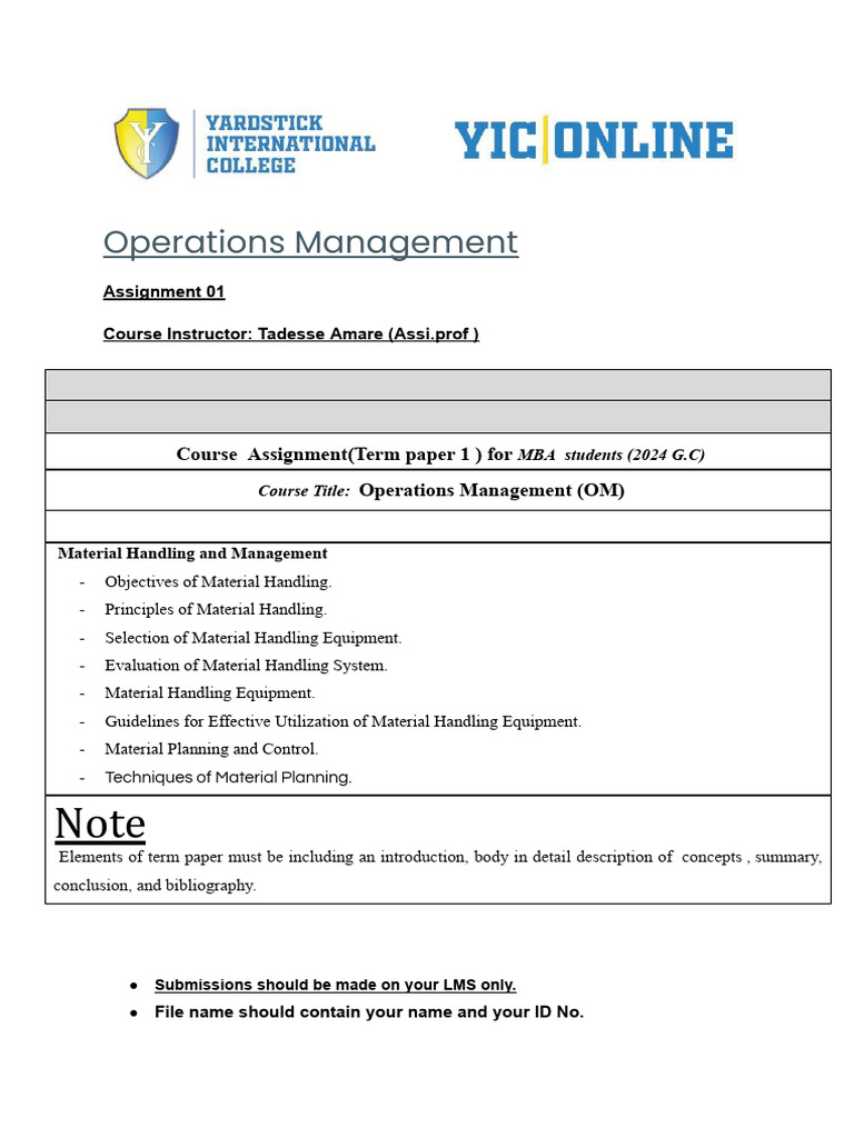 OM Assignment 01 | PDF