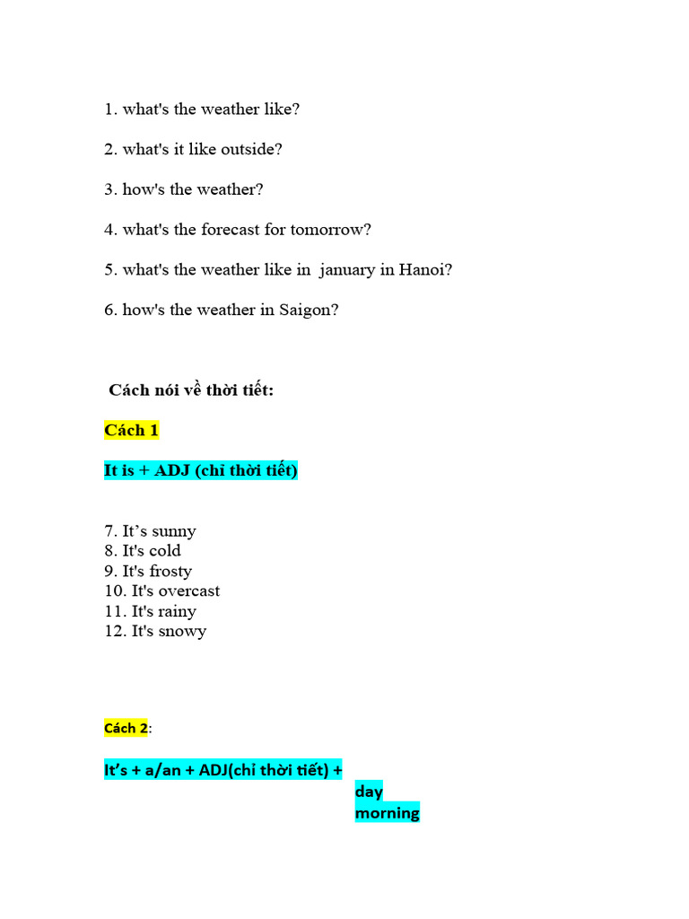 Weather Descriptions in English | PDF