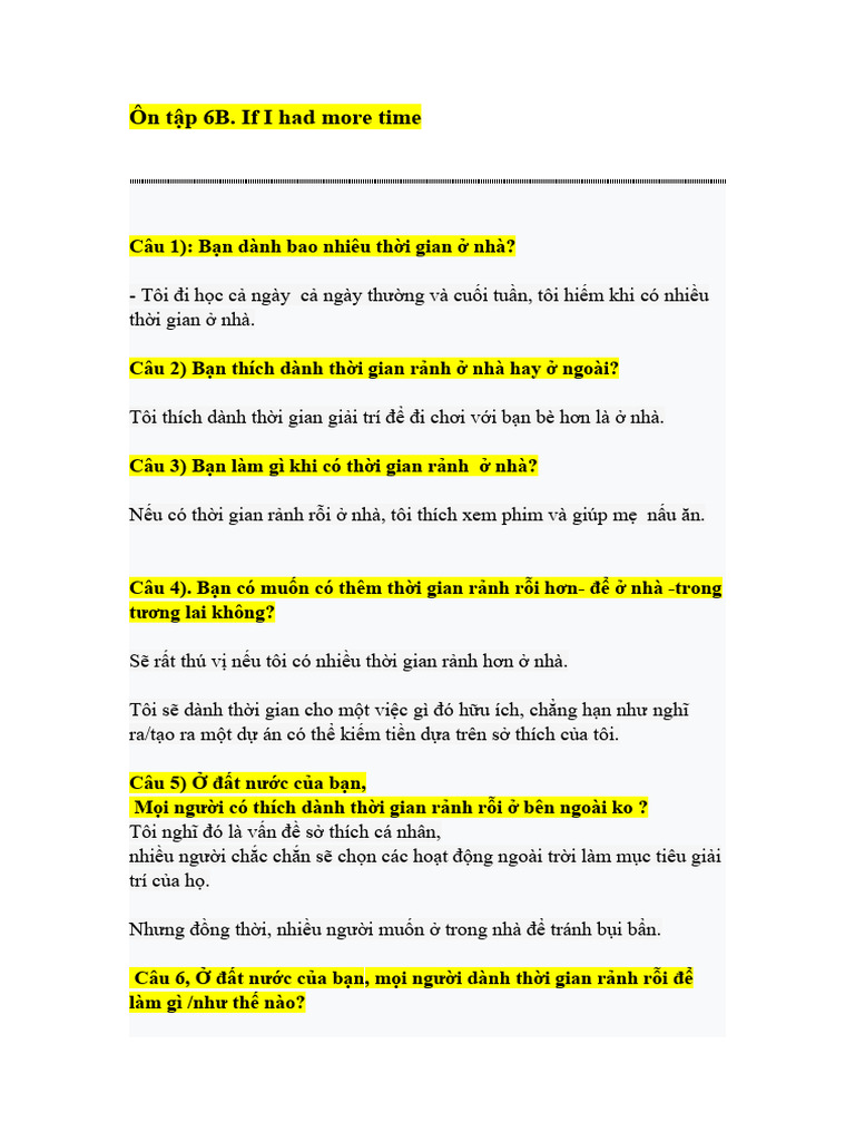 Đề cương 6B IF I HAD MORE TIME | PDF