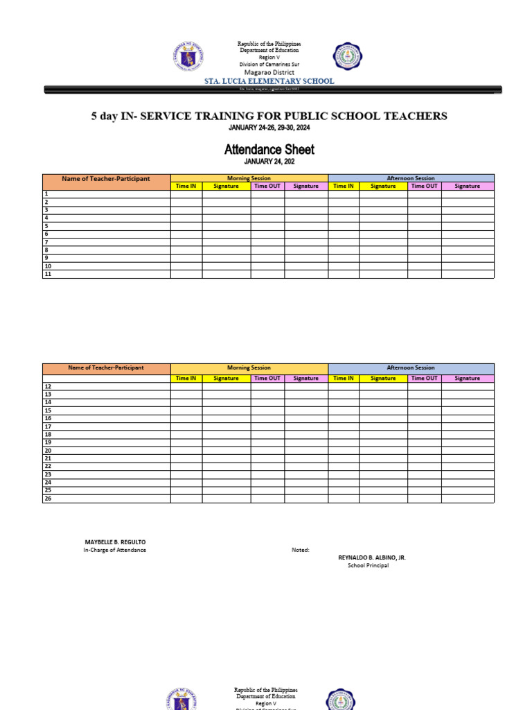 Attendance Sheet Inset | PDF | Philippines