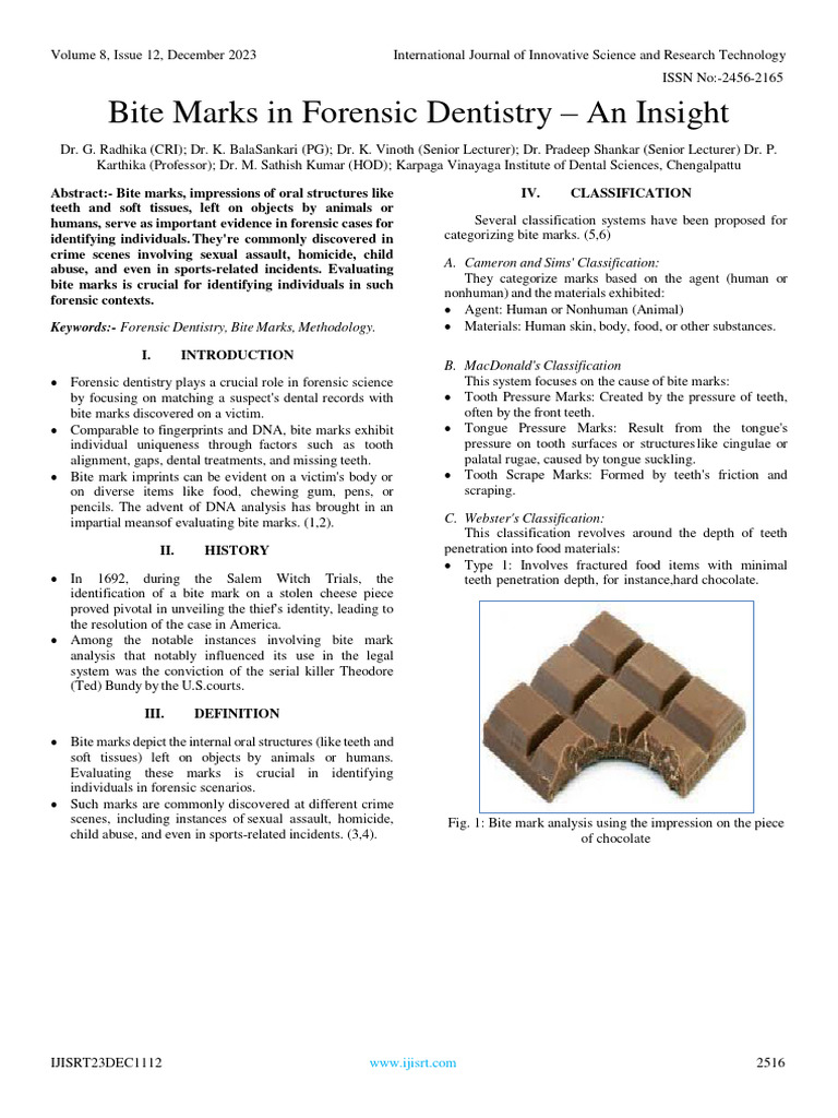 Bite Marks in Forensic Dentistry - An Insight | PDF | Science & Mathematics