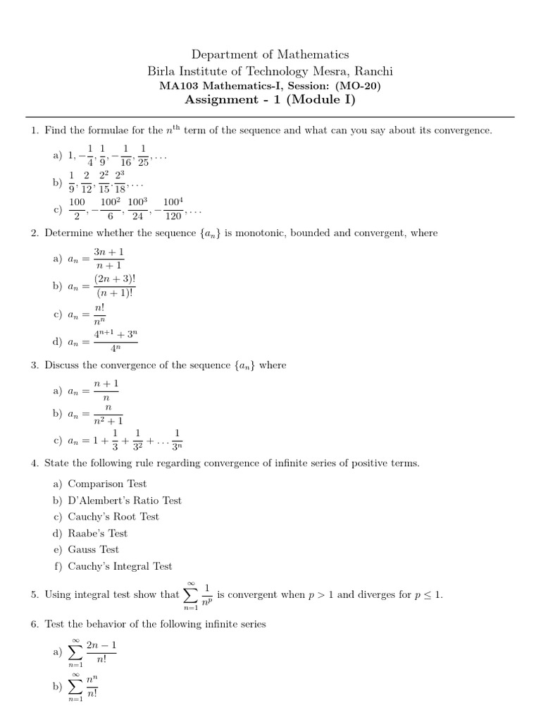 Department of Mathematics Birla Institute of Technology Mesra, Ranchi ...