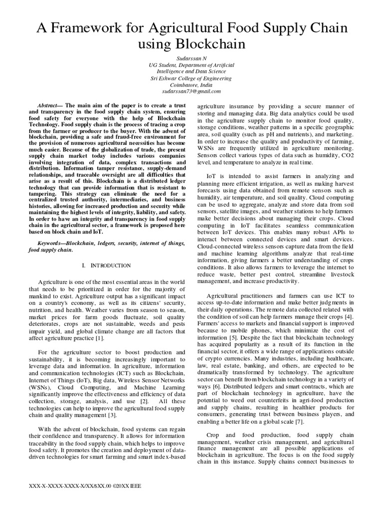 A Framework For Agricultural Food Supply Chain Using Blockchain | PDF | Internet Of Things ...