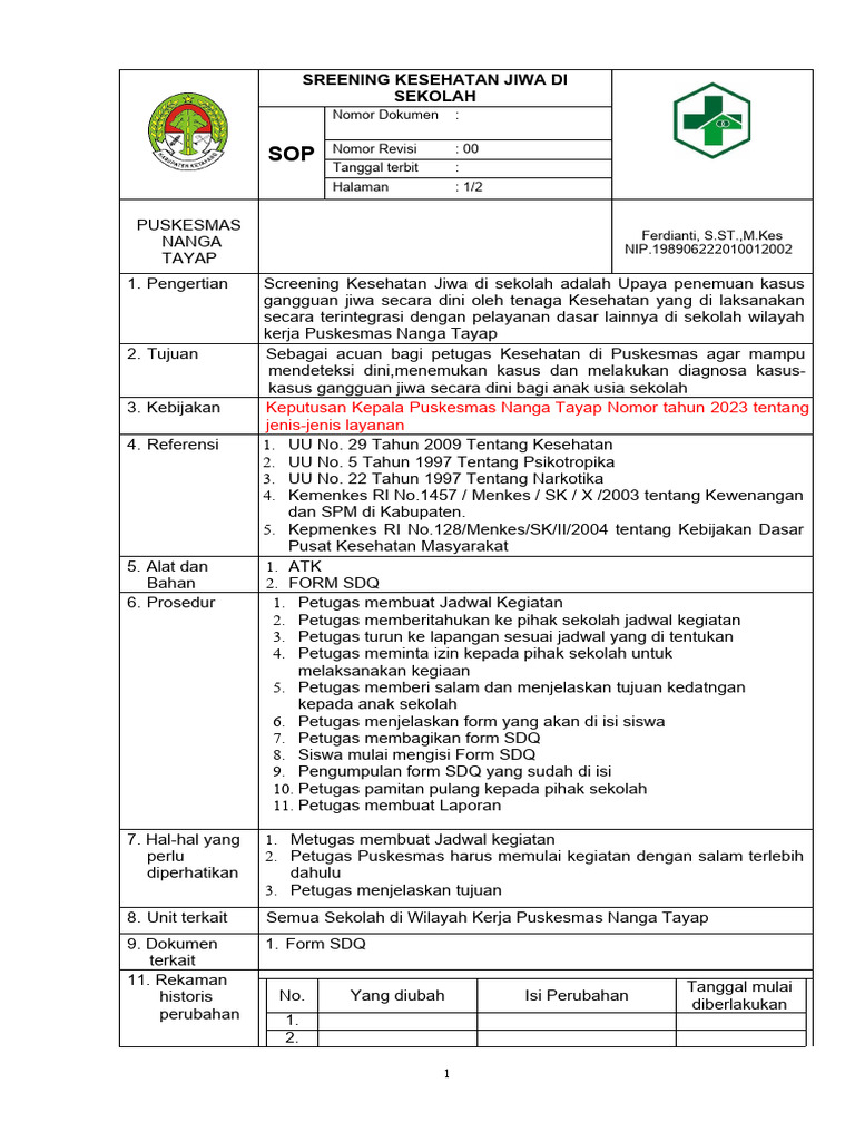 Sop Screning Keswa | PDF