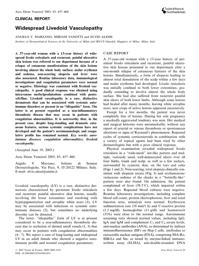 Widespread Livedoid Vasculopathy | PDF | Blood | Tissue (Biology)
