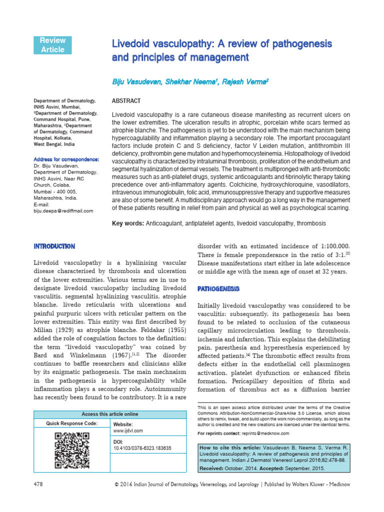 Livedoid vasculopathy A review of pathogenesis and principles of management | PDF | Thrombosis ...