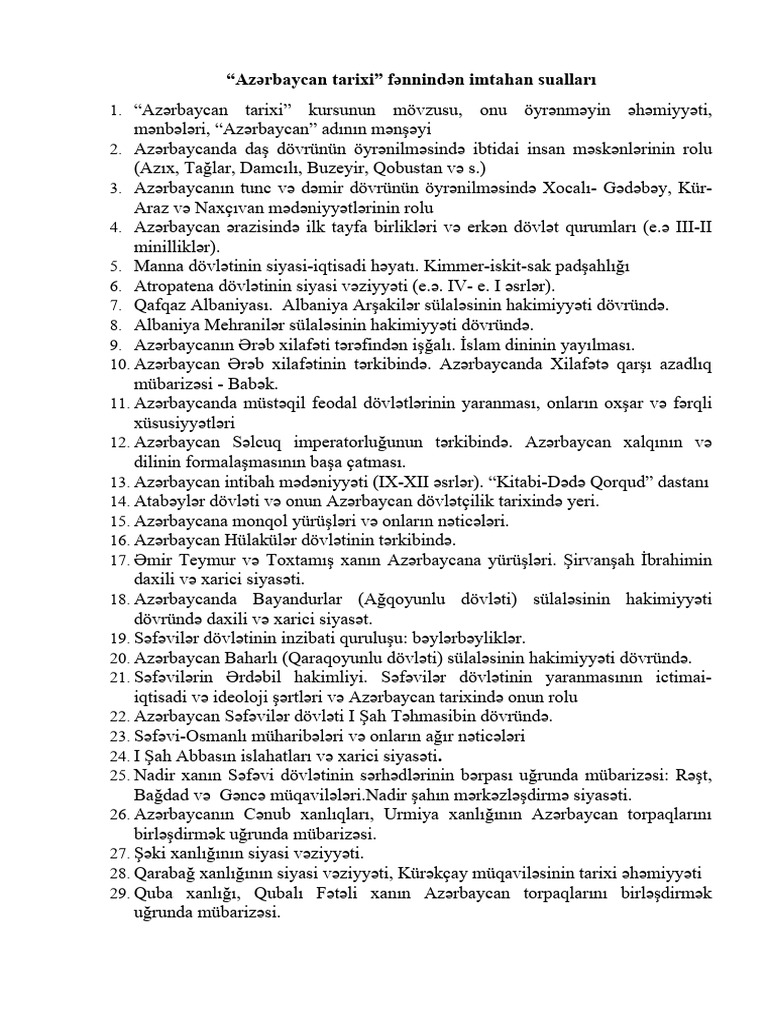 Azərbaycan Tarixi 23-24 I Sem | PDF