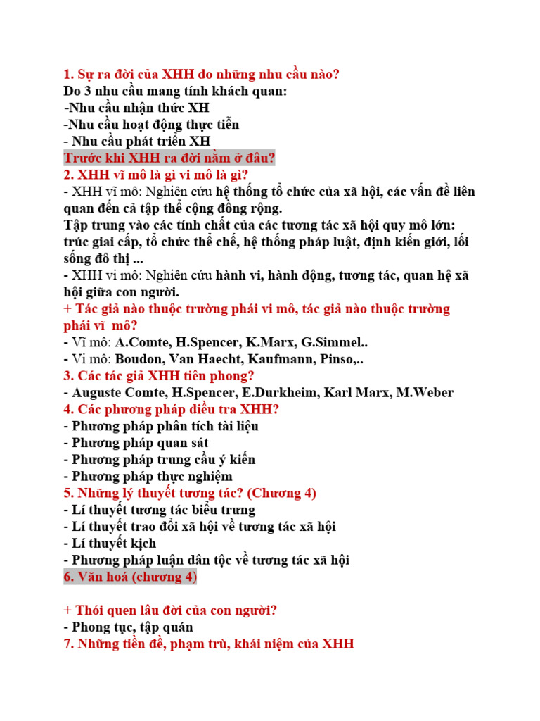 Câu Hỏi Ôn Tập XHH | PDF