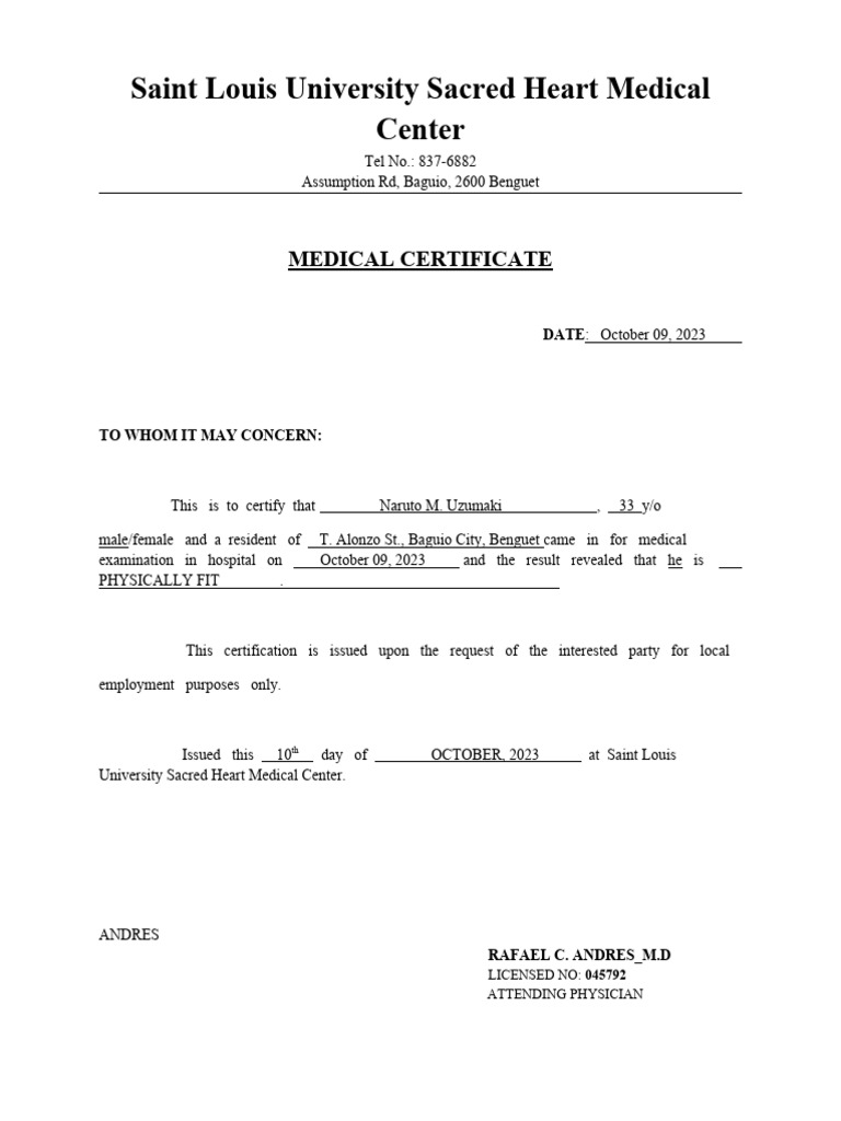 Medical Certificate | PDF