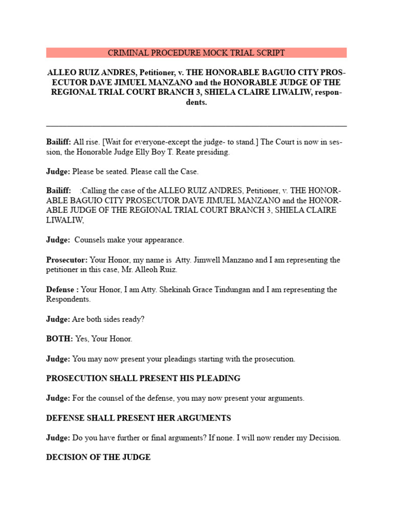 Crim Pro Mock Trial Script | PDF