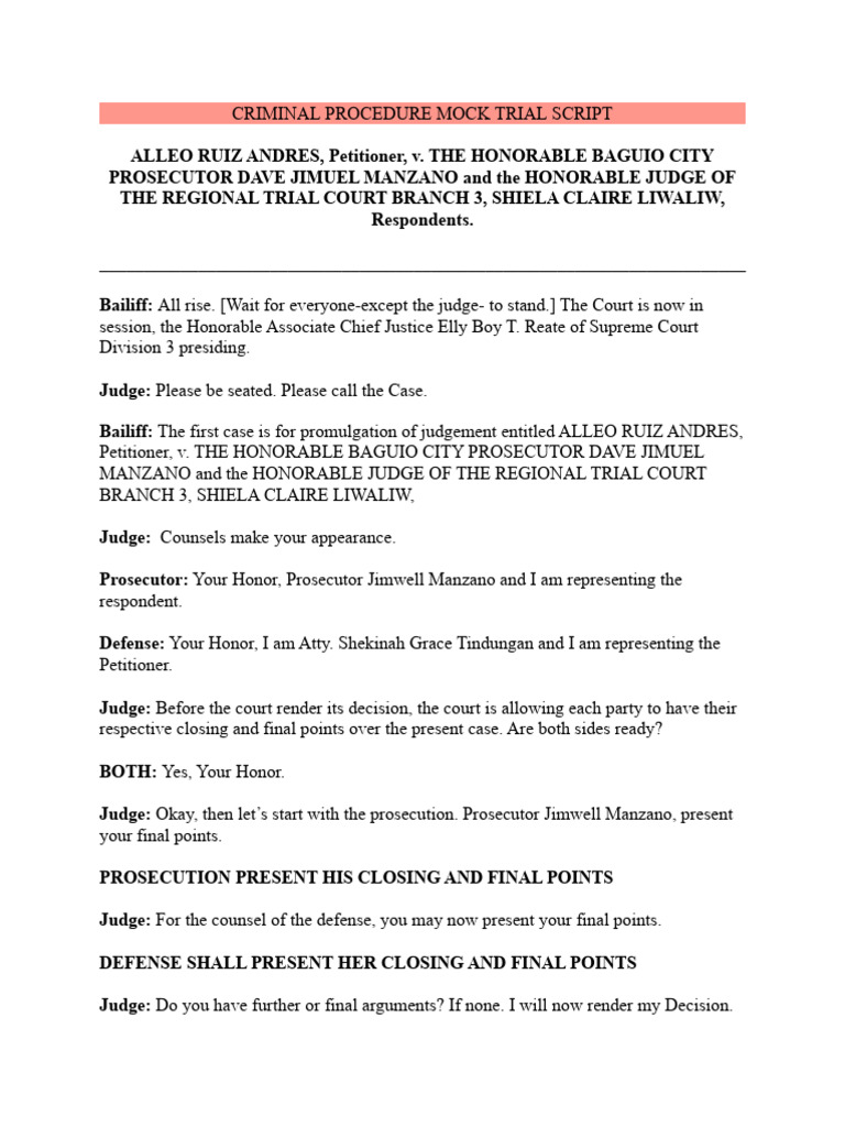 CRIM PRO MOCK TRIAL SCRIPT Edited | PDF