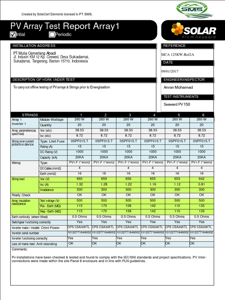Array 1 Test Report | PDF | Electrical Engineering | Electricity