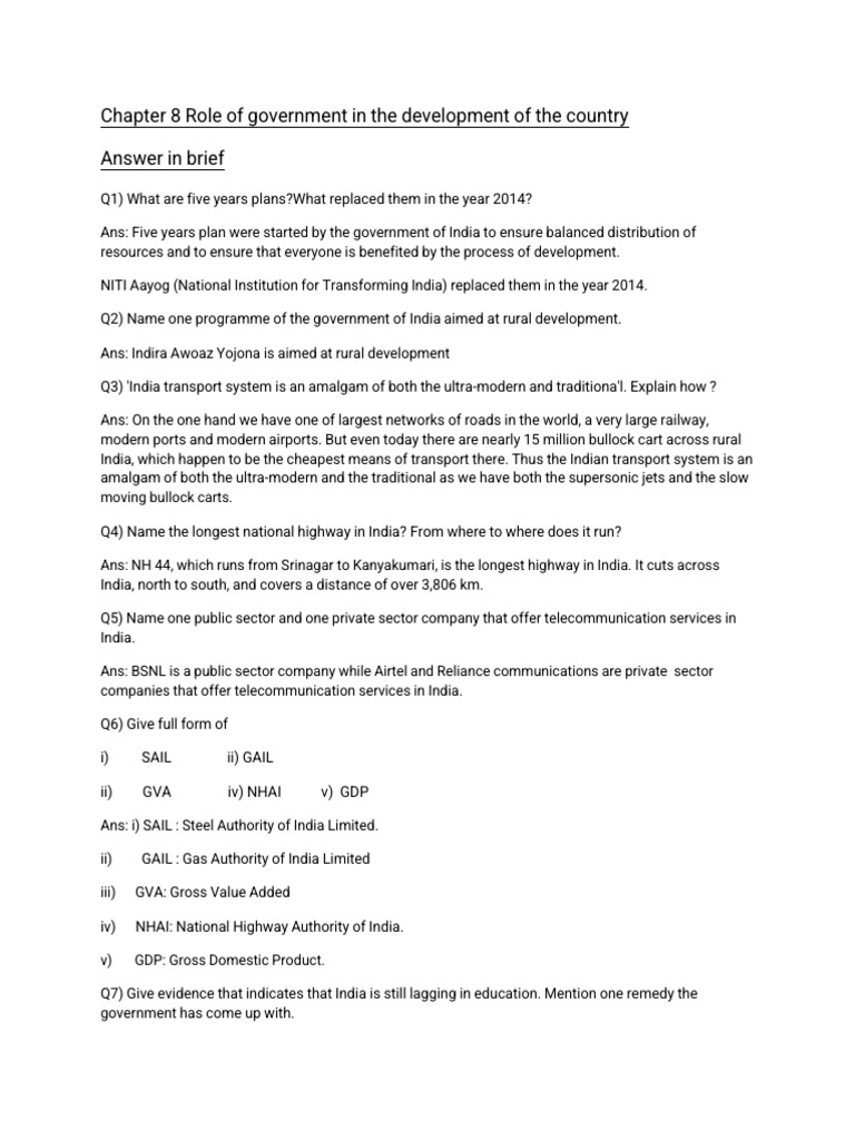 Chapter 8 Role of The Government in The Development of The Country ...