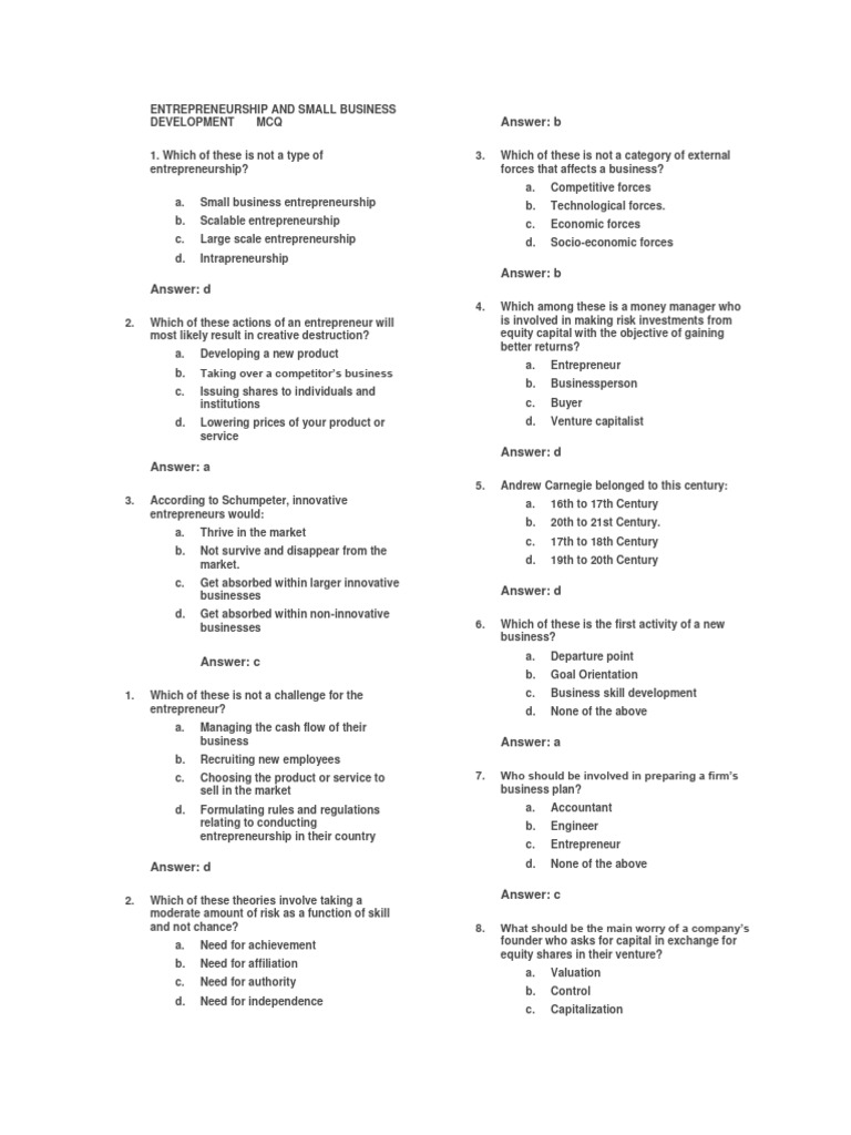 Esbm MCQ | PDF | Entrepreneurship | Venture Capital