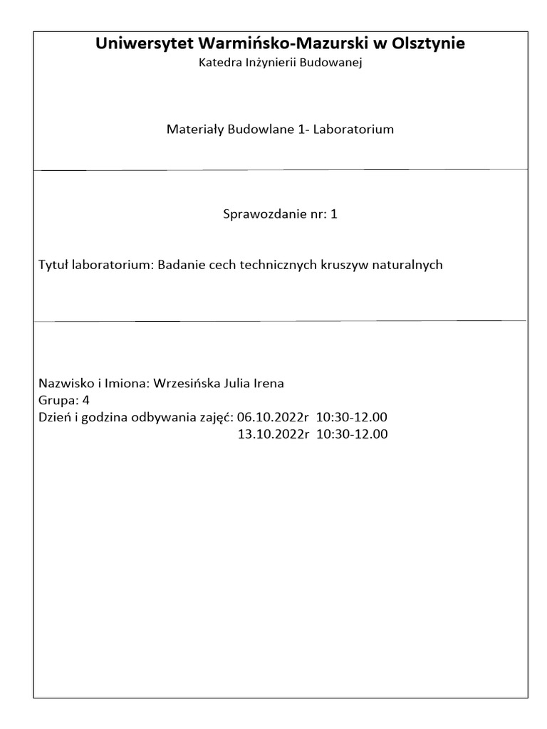 Sprawozdanie 1 - Kruszywa | PDF