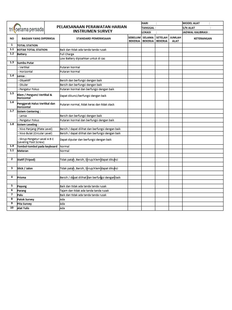 Form P2H Harian Total Station | PDF