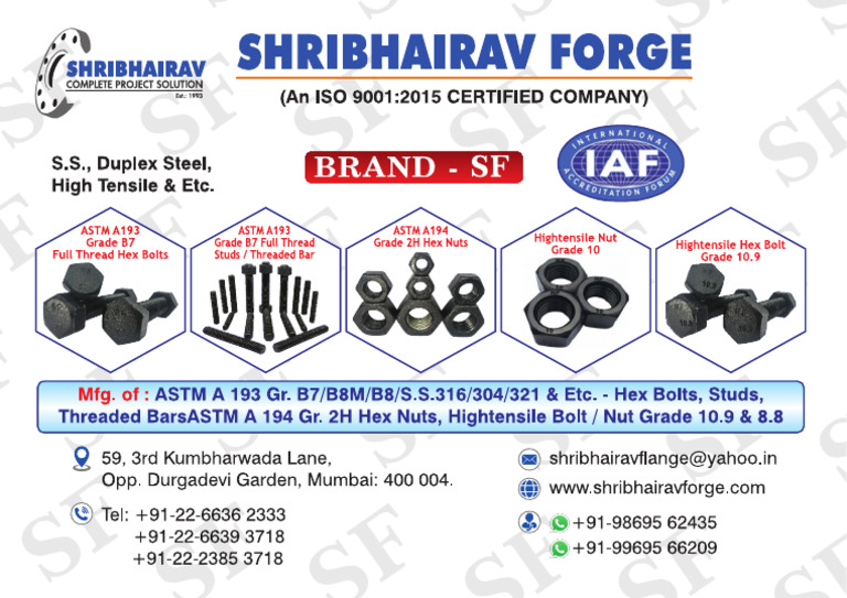 Shri Bhairav Forge Fasteners | PDF