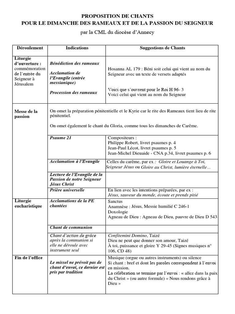 3 Bis CHANTS POUR LE DIMANCHE DES RAMEAUX ET DE LA PASSION DU SEIGNEUR 2023 | PDF