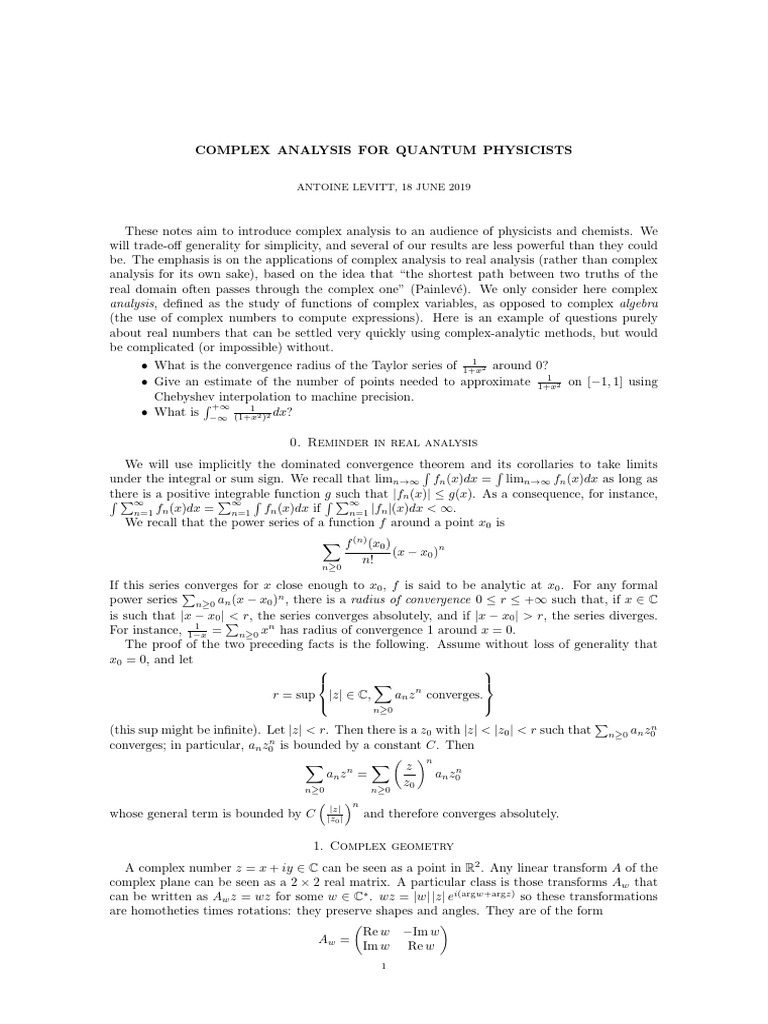 complex analysis in quantum mechanics | PDF