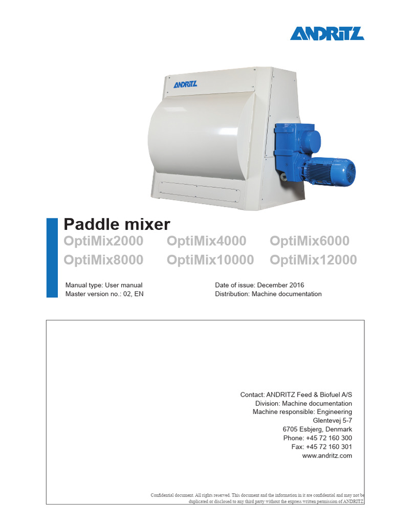 Paddle Mixer Andritz OptiMix2000 To OptiMix12000 | PDF
