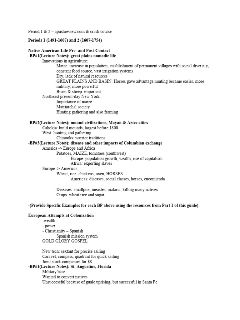 Period 1 & 2 Apush | PDF | European Colonization Of The Americas ...