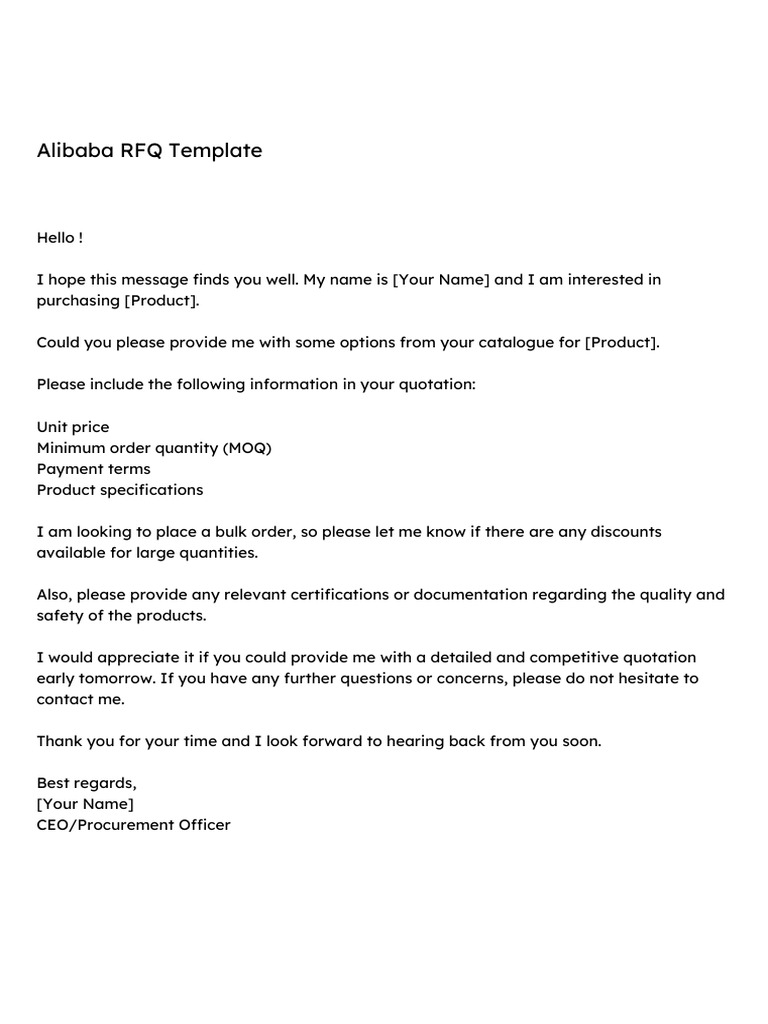 Alibaba RFQ Template for Bulk Orders | PDF | Business | Computers