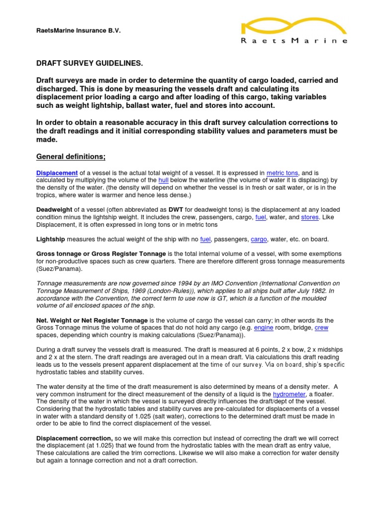 Draft Survey Guidelines,January,2010 | Tonnage | Ships | Free 30-day ...