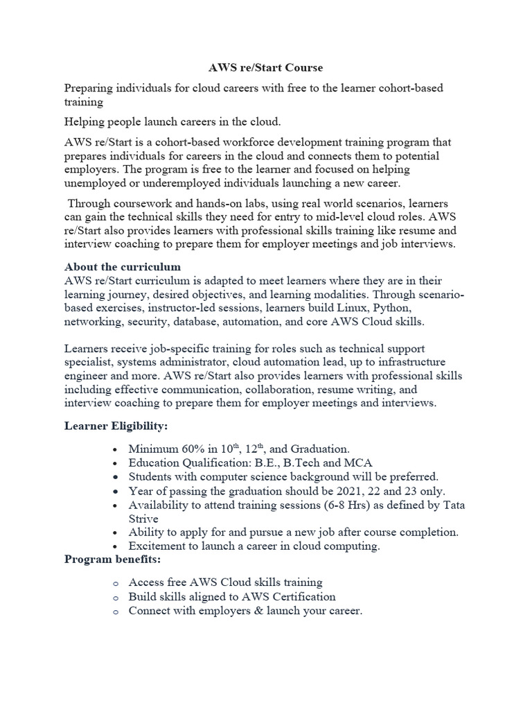 AWS Restart Course Document | PDF