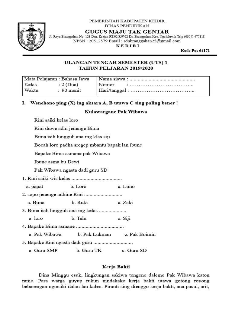 Soal Uts 1 Basa Jawa | PDF