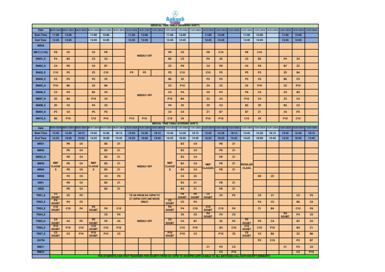 Medical - Time Table - 08.01.2024 To 14.01.2024 | PDF
