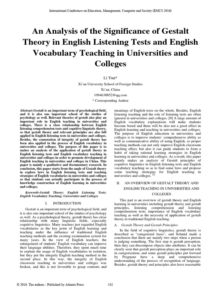 An Analysis of The Significance of Gestalt Theory in English Listening ...