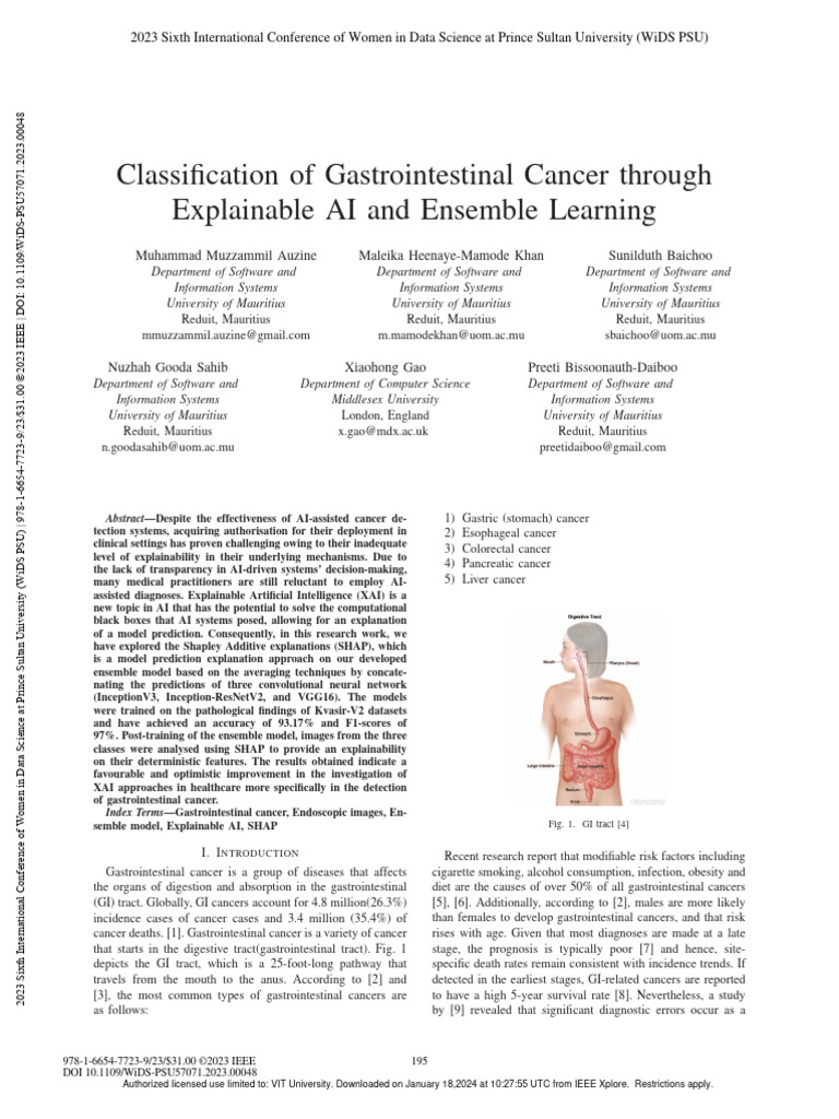 Classification of Gastrointestinal Cancer Through Explainable AI and ...