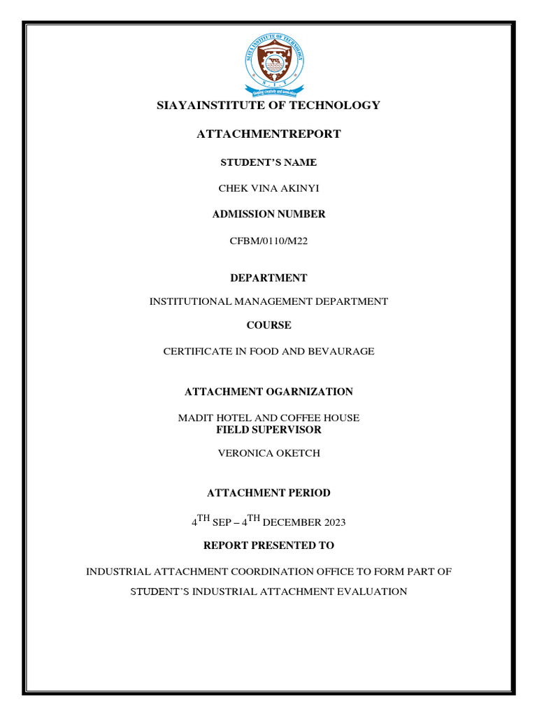 Madit Hotel Attachment Report | PDF | Housekeeping | Hotel